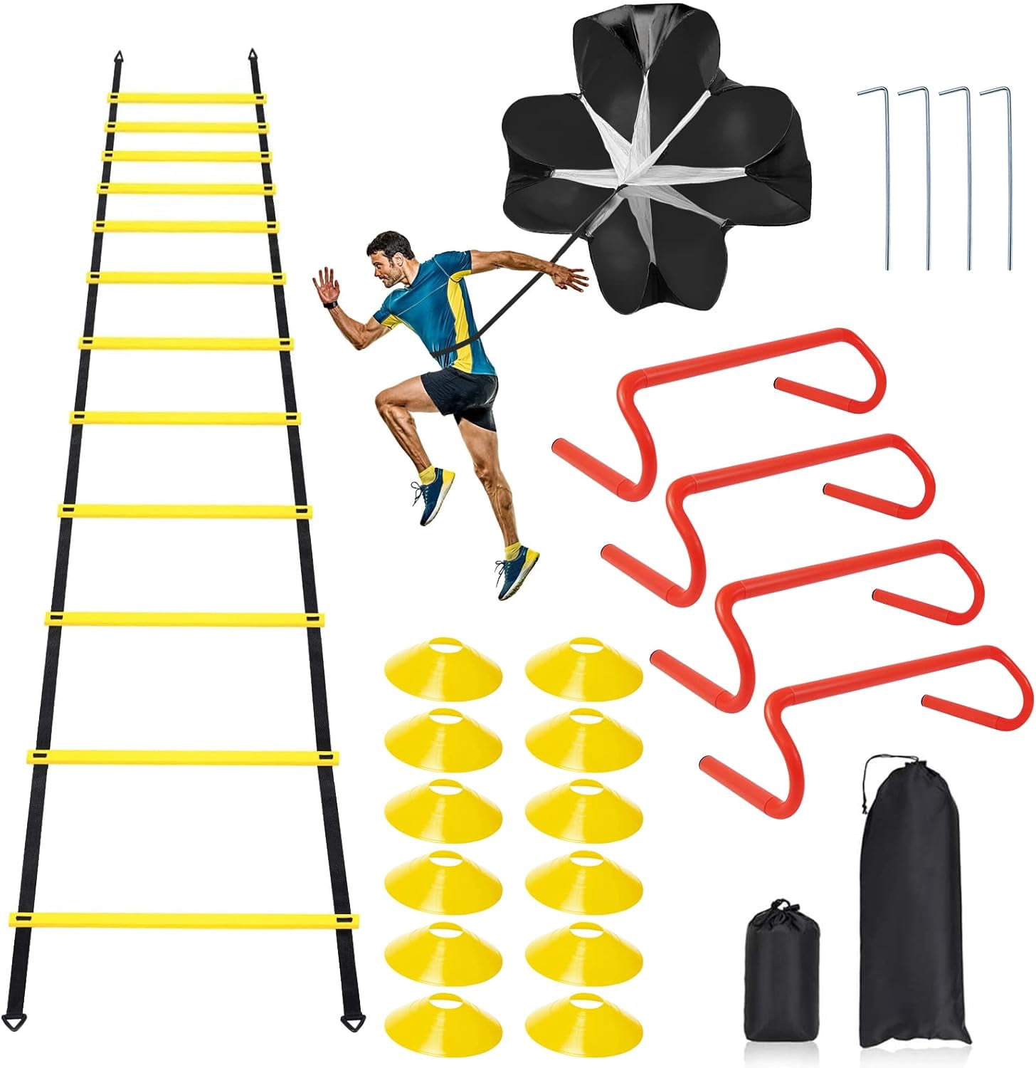 Speed & Agility Ladder Training Equipment Set, Includes 12 Rung 20ft ...