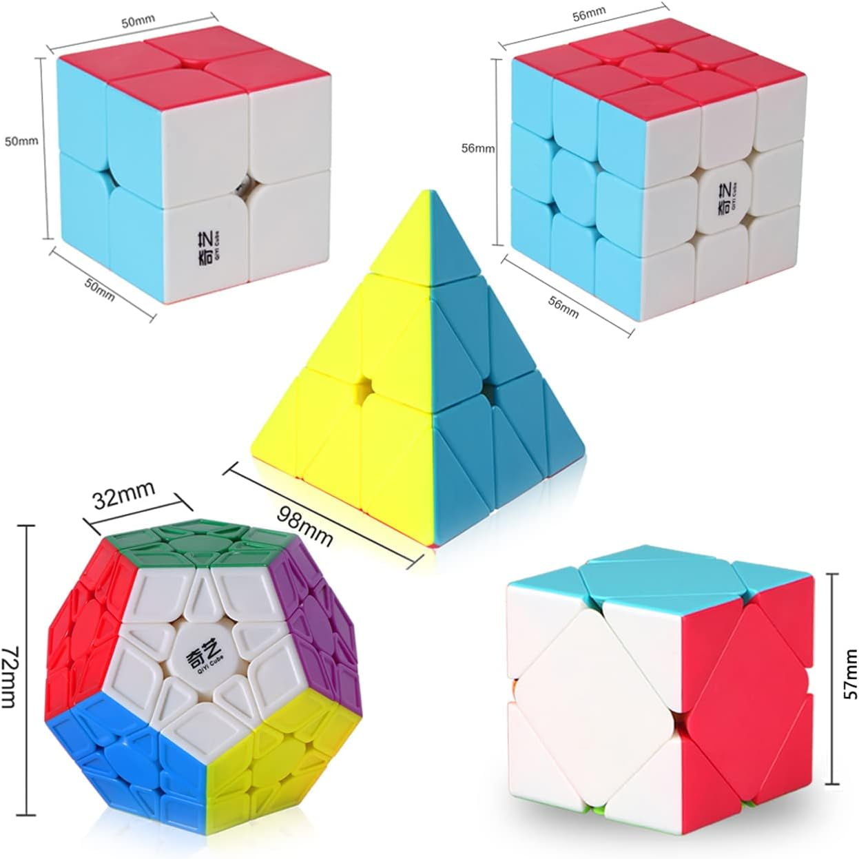 Speed Cube Set, 5 Pack Magic Cube Bundle with 2x2 3x3 Skew Megaminx ...