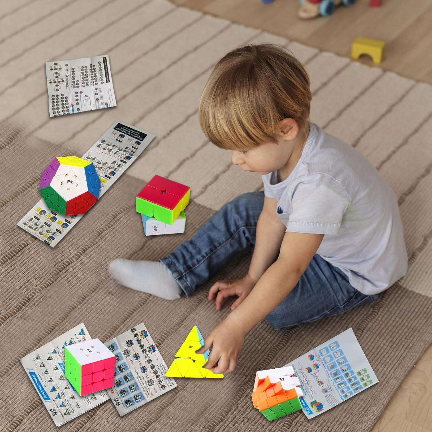 Speed Cube Set, 5 Pack with 4x4, 3x3, 2x2, and Megaminx Cubes, Smooth ...