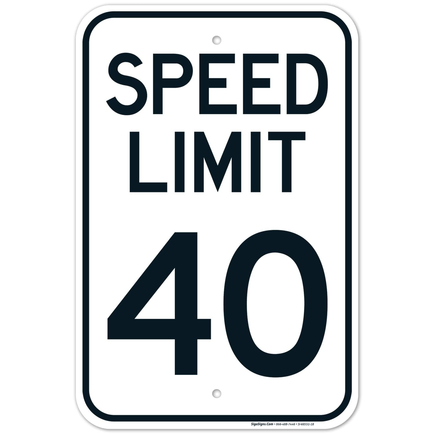 Speed Limit 40 Mph Sign, 8x12 Inches, Rust Free .040 Aluminum, Fade ...