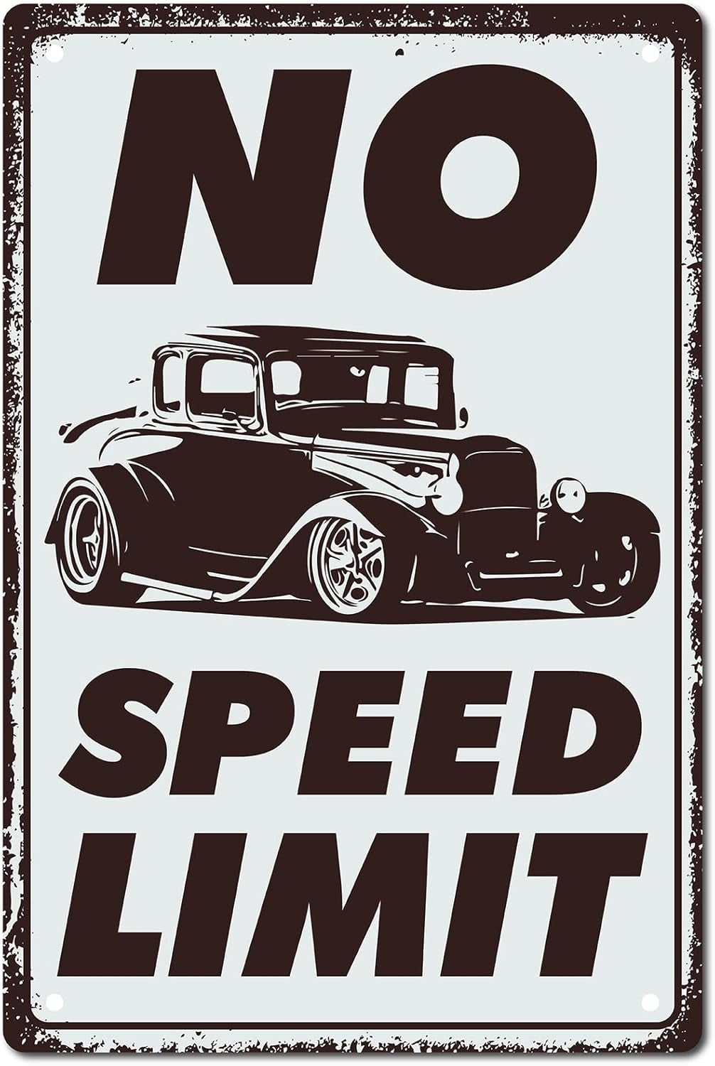No Speed Limit Metal Tin Sign Black Car Travel Retro Funny Signs ...