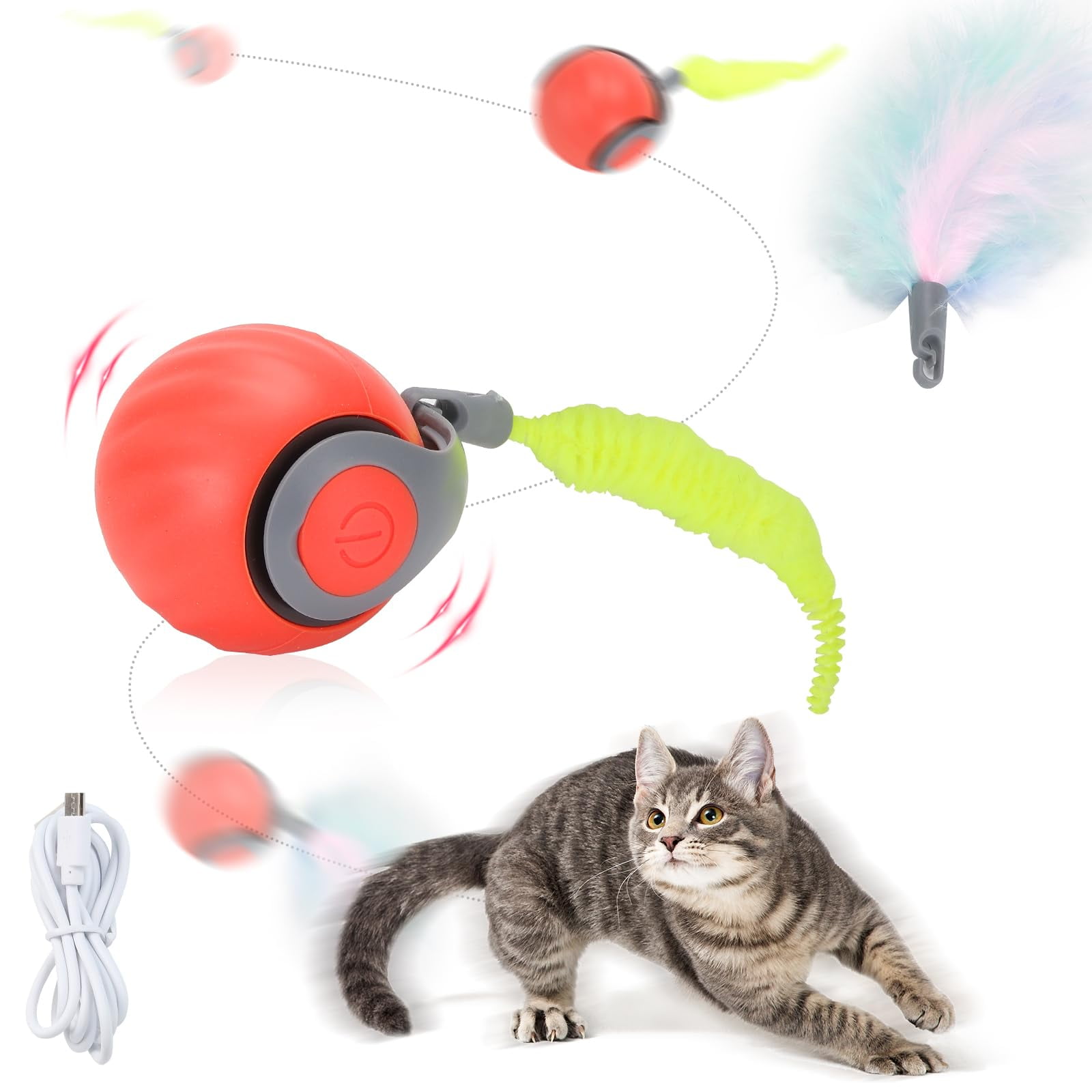 Speed Moving Tail 2.0 3.0 Interactive Cat Toy Ball For Bored Indoor ...