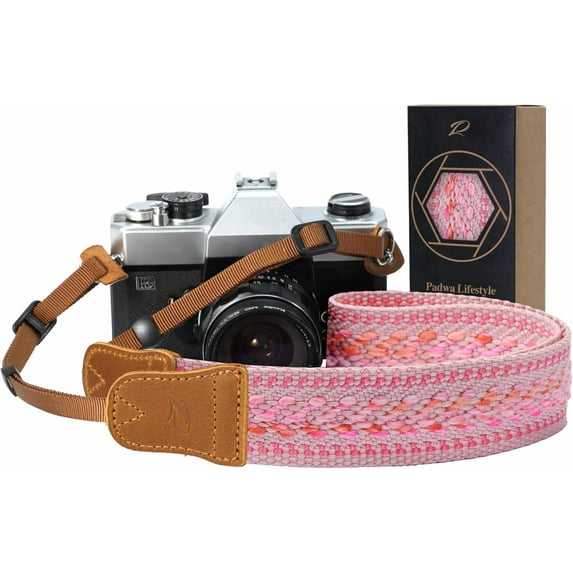 Speed Pink Camera Strap - 1.5" Soft Rope Weave Crazy Horse Cowhide Head ...