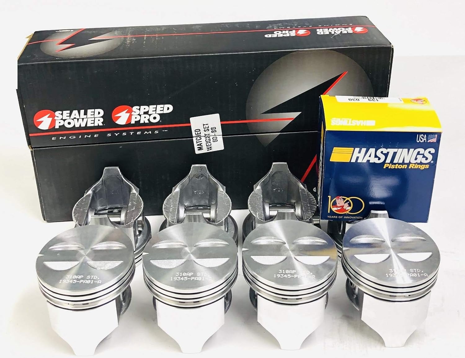 Speed Pro Cast +.040" Flat Top Pistons & Cast Rings Set of (8) compatible with Chevy 327 (4.040 ...