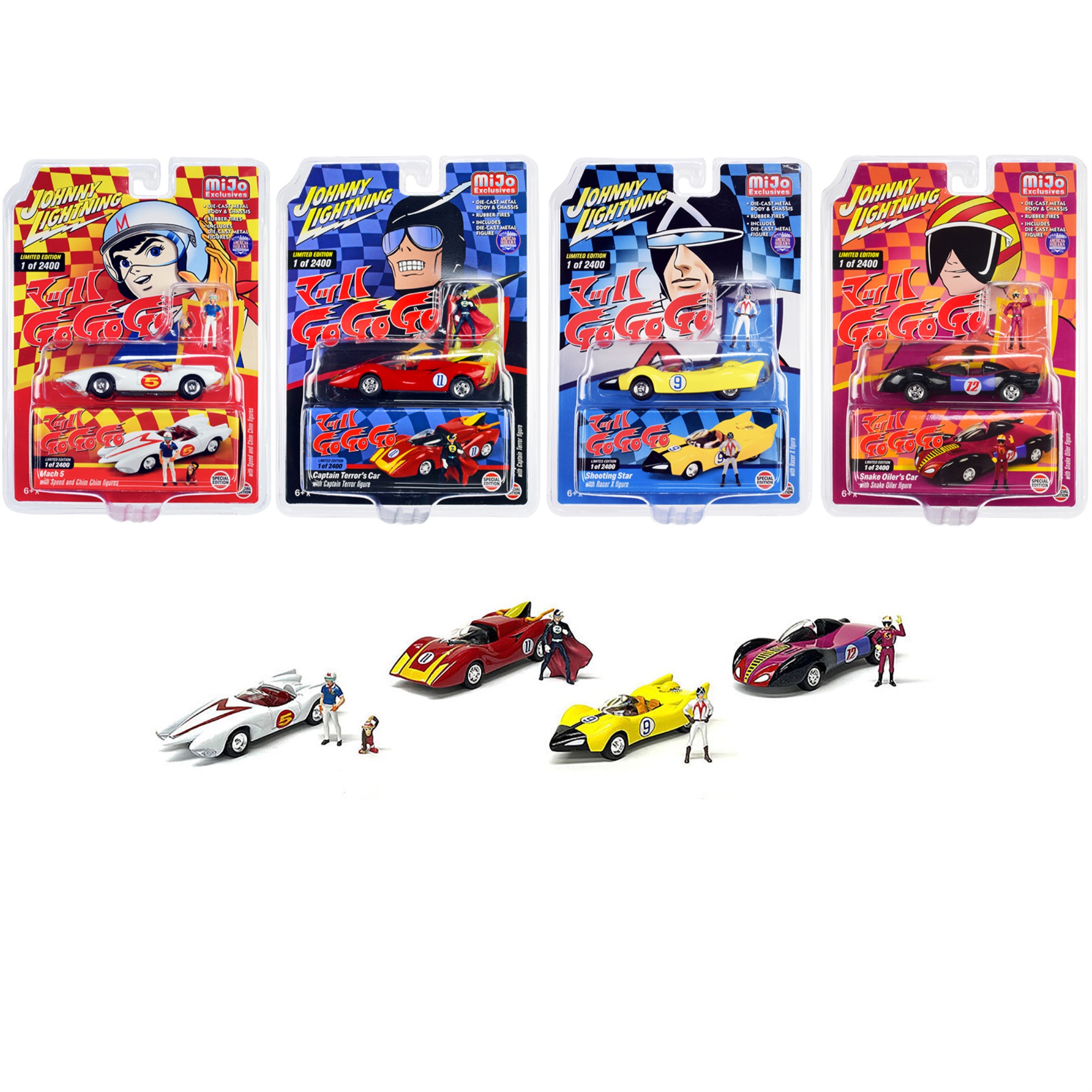 Speed Racer 4 Car Set with American Diorama Figures 1/64 Diecast Model ...