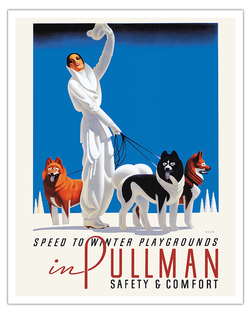 Speed to Winter Playgrounds - Pullman Company - Vintage Railroad Travel Poster by William P ...