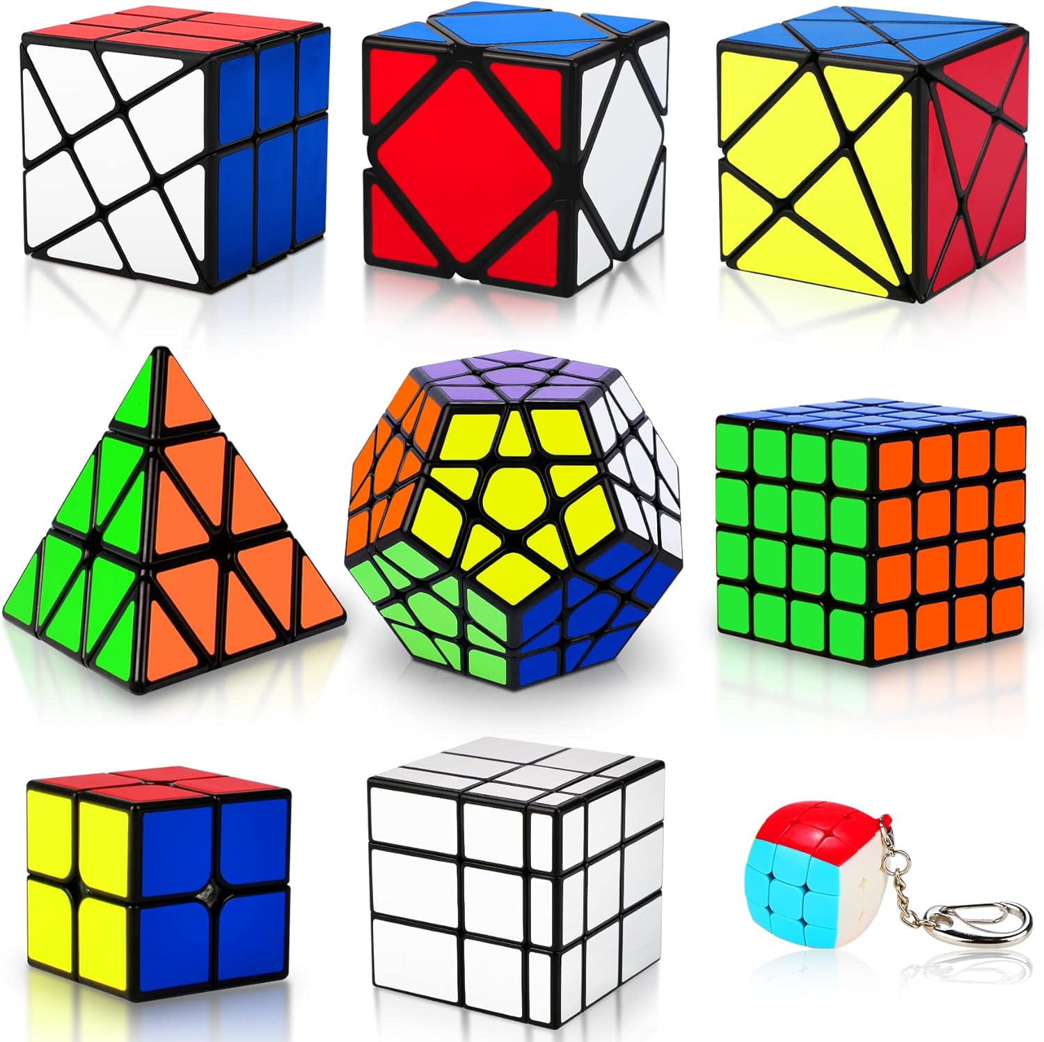 Speed cube set, puzzle cube, 9 pack magic block pyraminx pyramid + 2x2 ...
