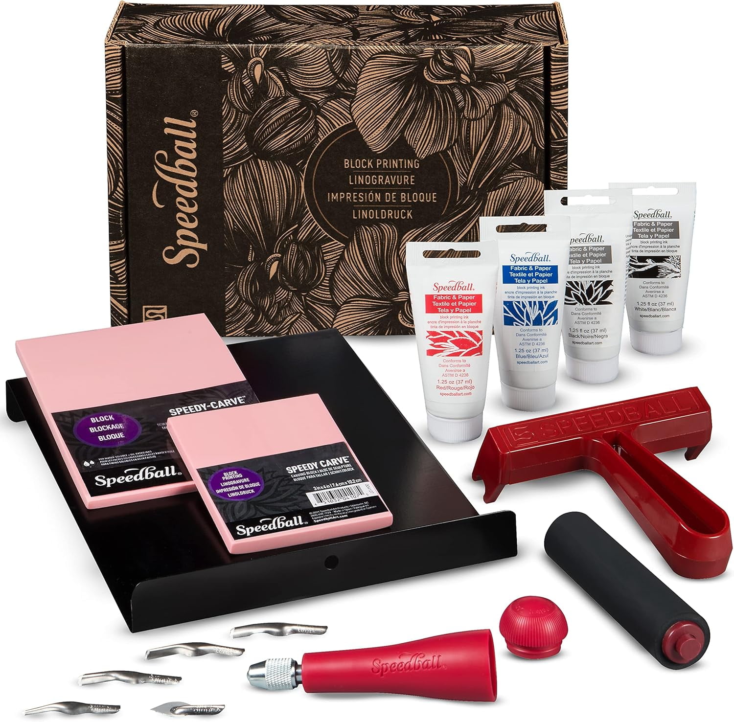 Speedball Block Printing Fabric Deluxe Kit, 14 Pieces, Includes Inks ...