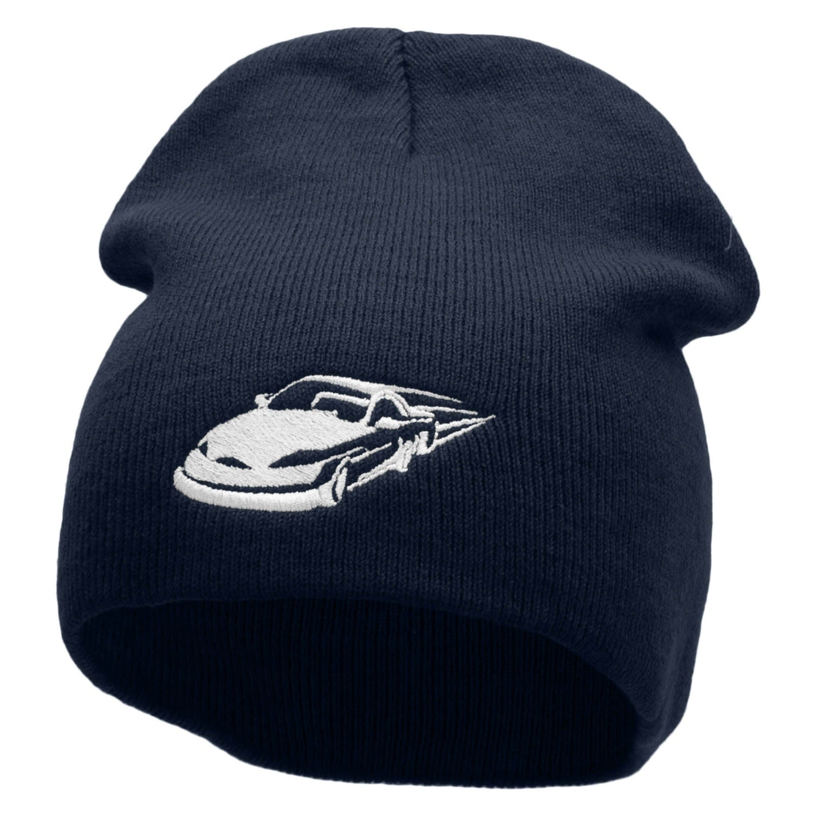 Speeding Car Embroidered 8 inch Acrylic Short Blank Beanie - Navy OSFM ...
