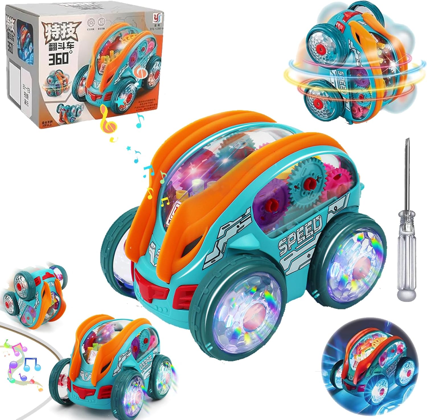 Speedlite Dynamic Gear-Powered Car with LED Lights, Light Up Stunt Car ...