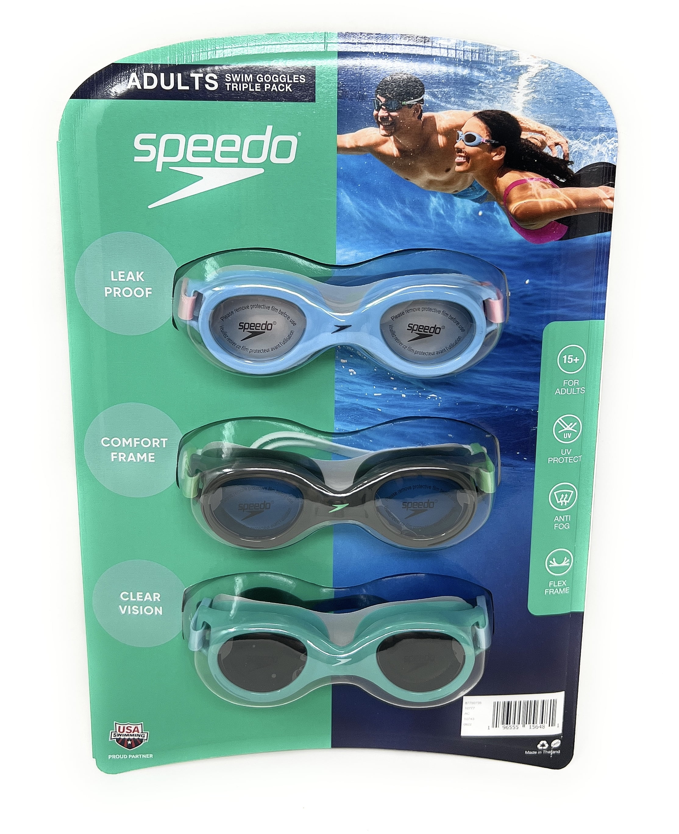 Speedo Adult Swim Goggles Triple Pack (Blue, Gray, Teal) - Walmart.com