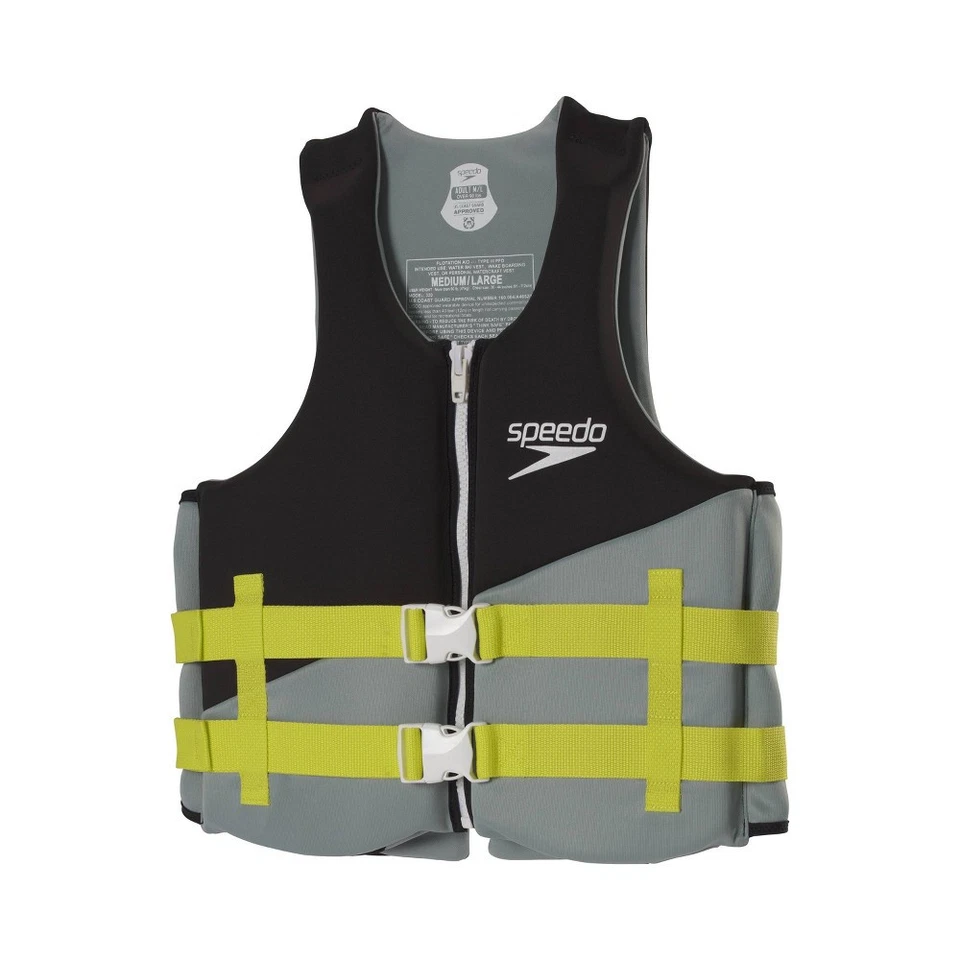 Speedo Adults Swimming Life Jacket Vest PFD USCG 14+YR Black/Lime ...