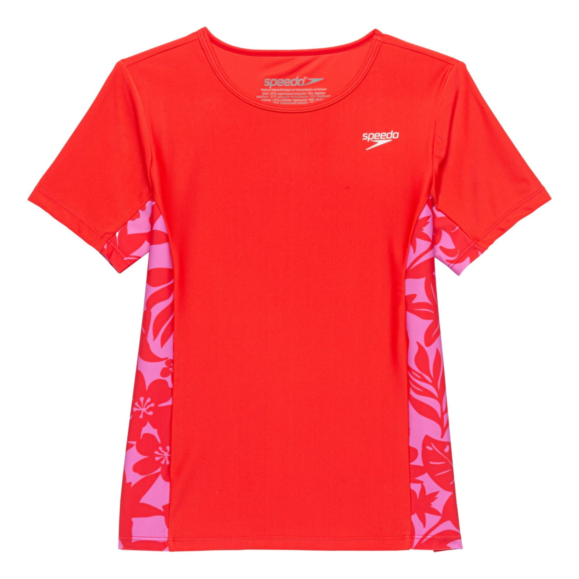 Speedo Big Girls Short Sleeve Print Splice Rash Guard UPF 50+ T-Shirt ...