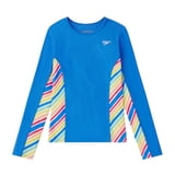 Speedo Big Kids Girls' Long Sleeve Printed Splice Rashguard, Super ...