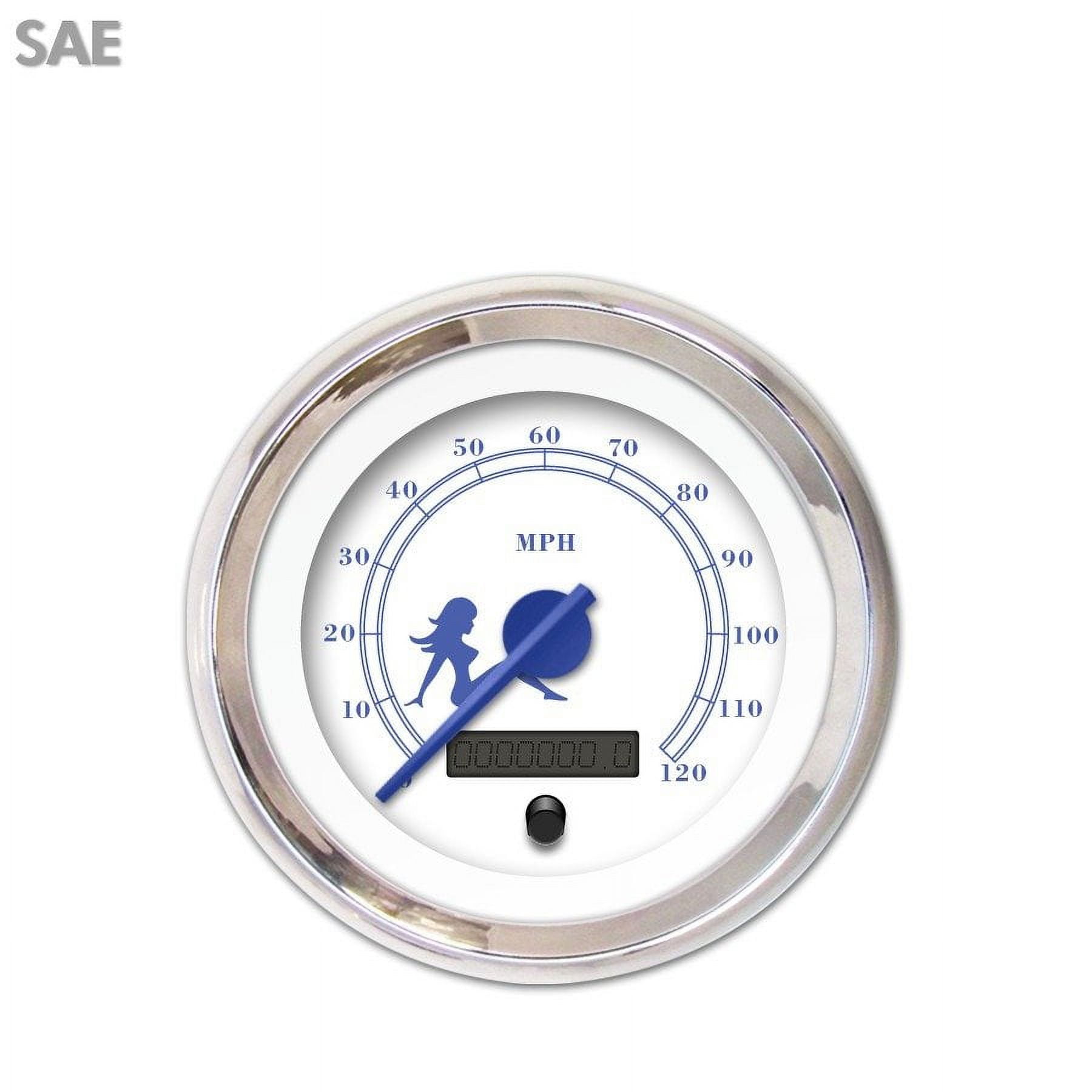 Speedo Gauge - SAE Mudflap Bl Text, White, Bl Modern Needles, Chrome ...