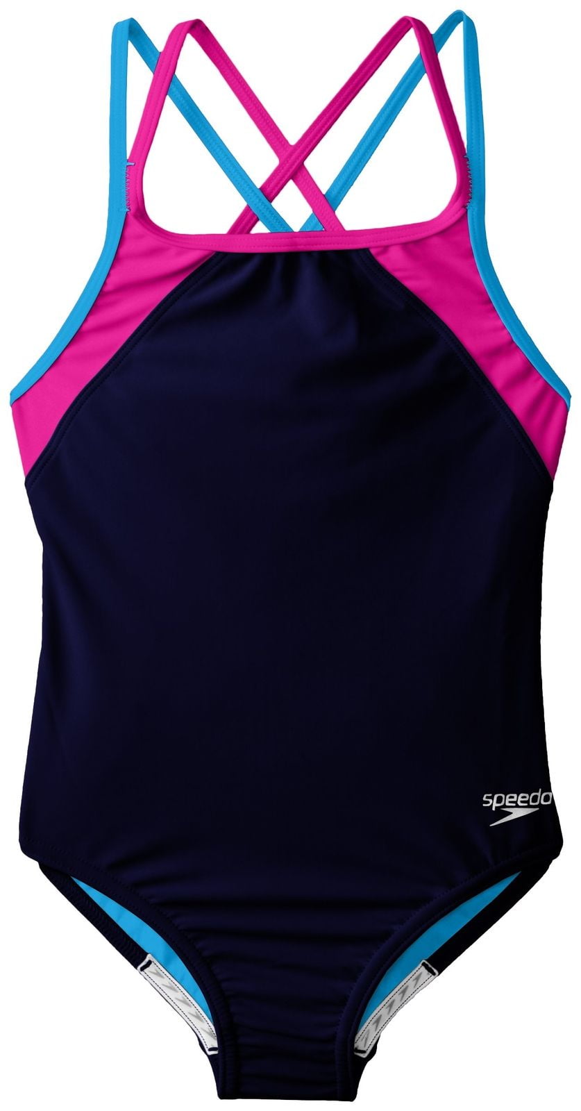 Speedo Girl's Swimsuit One Piece Solid Cross Back Multi Straps Navy, 14 ...