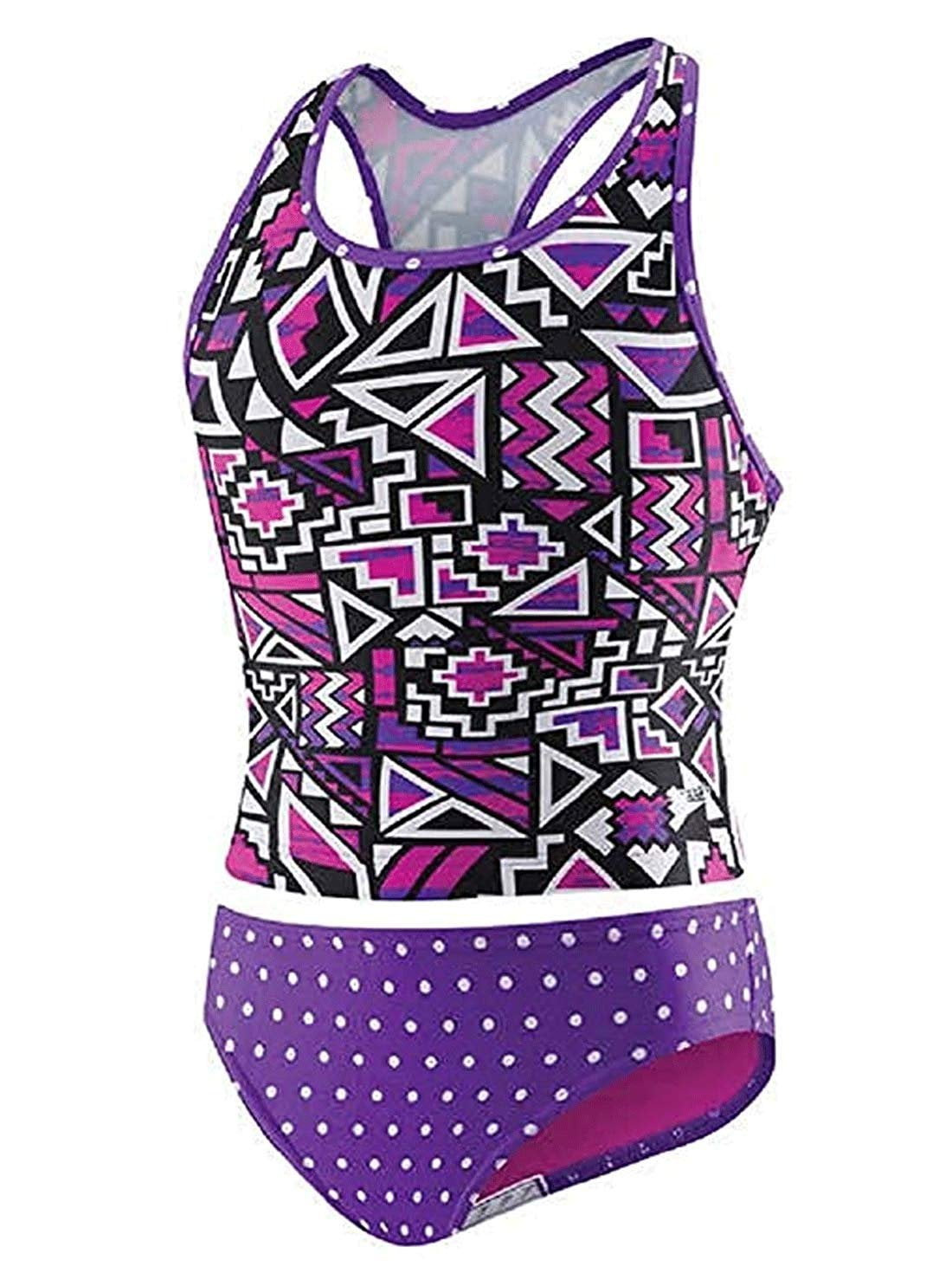 Speedo Girls 2-Piece Swimsuit Tankini Purple Geo 5, Purple Geo ...