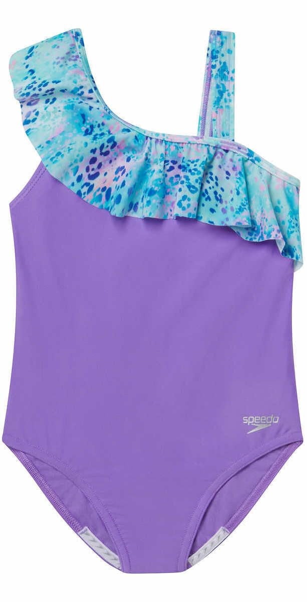 Speedo Girls Asymmetrical Ruffle One Piece Swimsuit (US, Alpha, X-Small ...