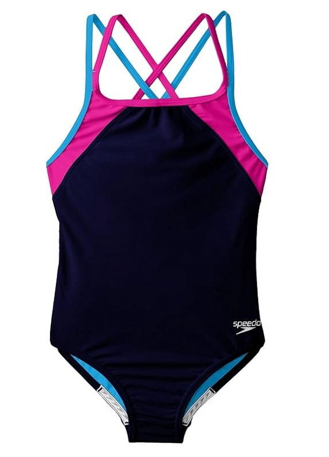 Speedo Girls Stretch Criss-Cross Back One-Piece Swimsuit - Walmart.com