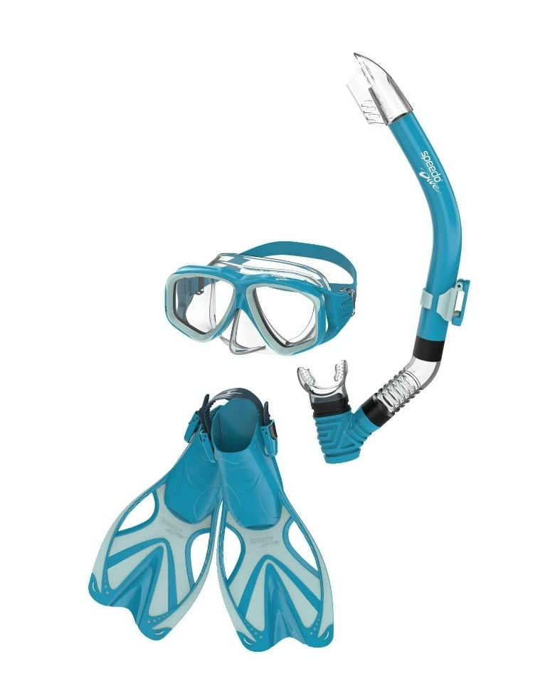 Speedo Junior Mask Snorkel and Fin Set - Turquoise/Gray L/XL - Walmart.com