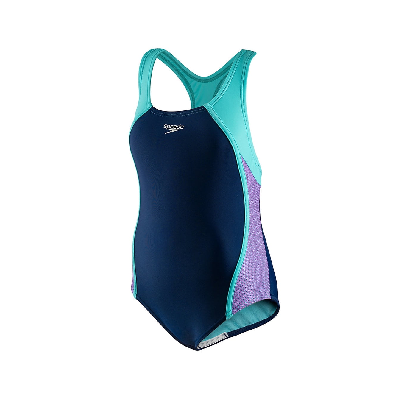 Speedo Kids Girl's Mesh Splice Thick Strap One-Piece, Sweet Taro, 14 ...