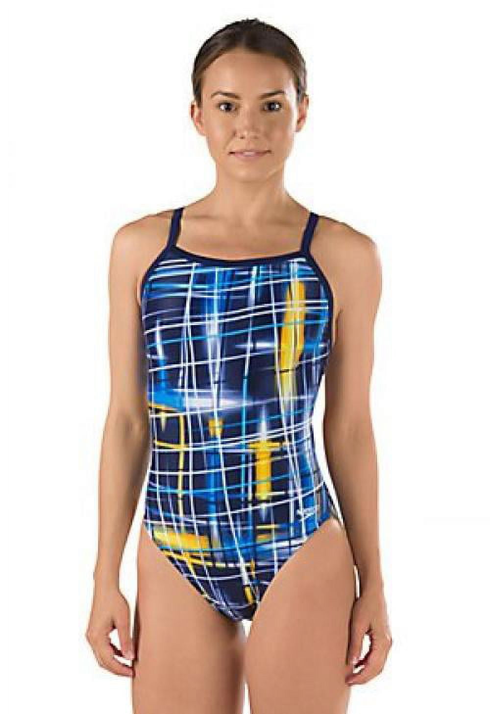 Speedo Powerflex Eco Laser Sticks Flyback Swimsuit Sapphire Gold 26