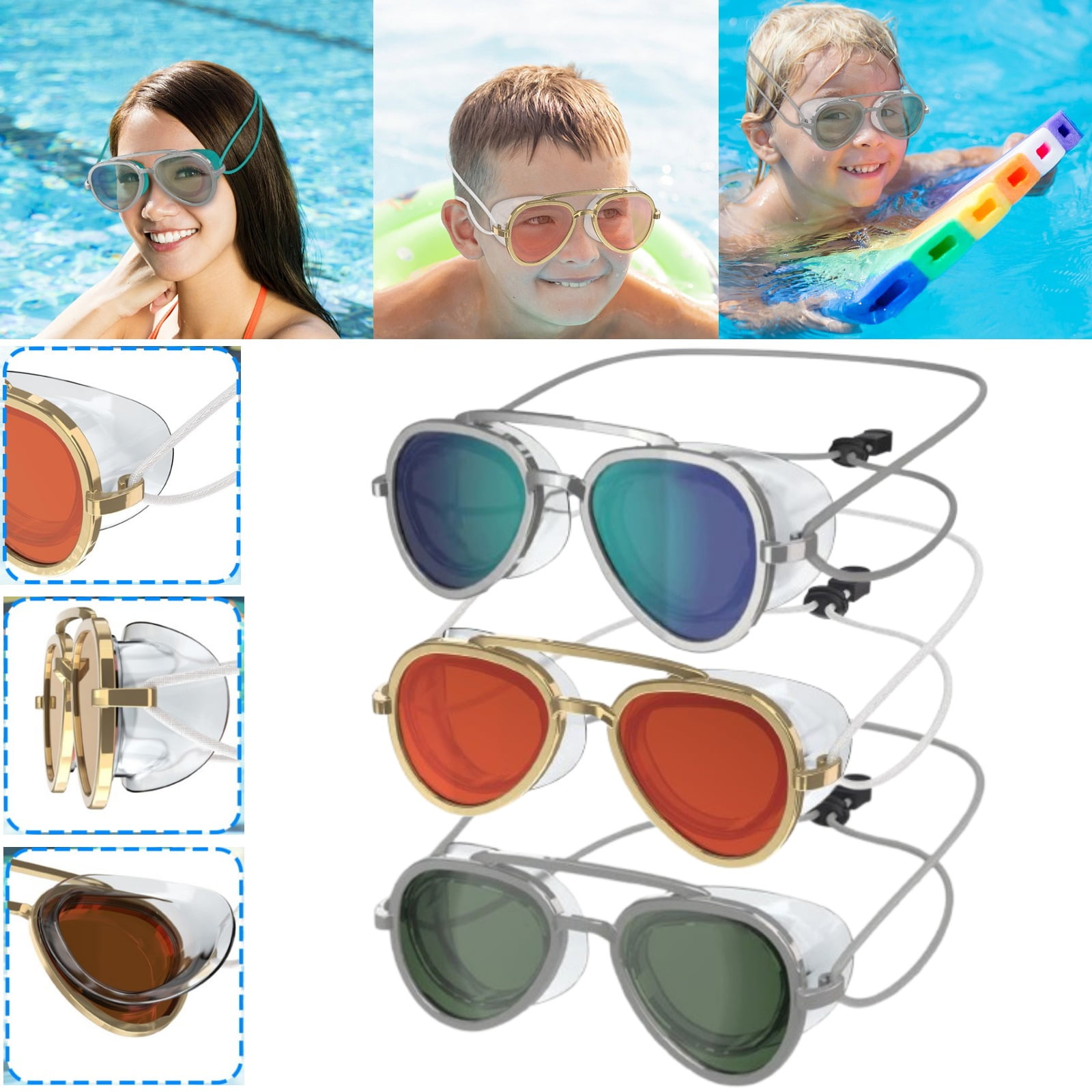 Speedo Sunny G Adult Swim Goggles, Red/Gold Mirrored Lens, UV & Fog Protection, Sunglass Style ...