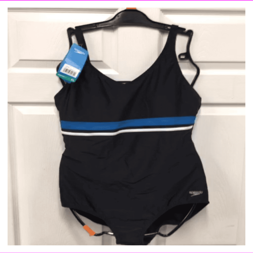 Speedo Women's Empire Splice Modest coverage One Piece Logo Swimsuit XL ...