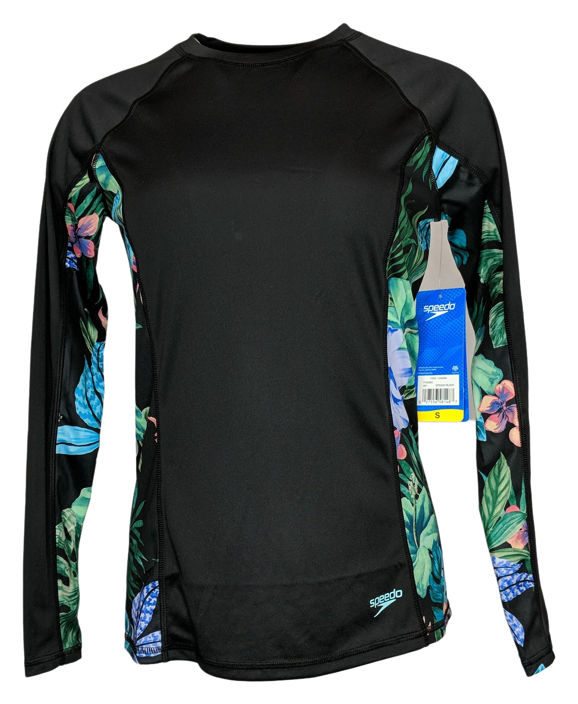 Speedo Women's Top Sz S Performance Swim Long Sleeve Tee Black ...