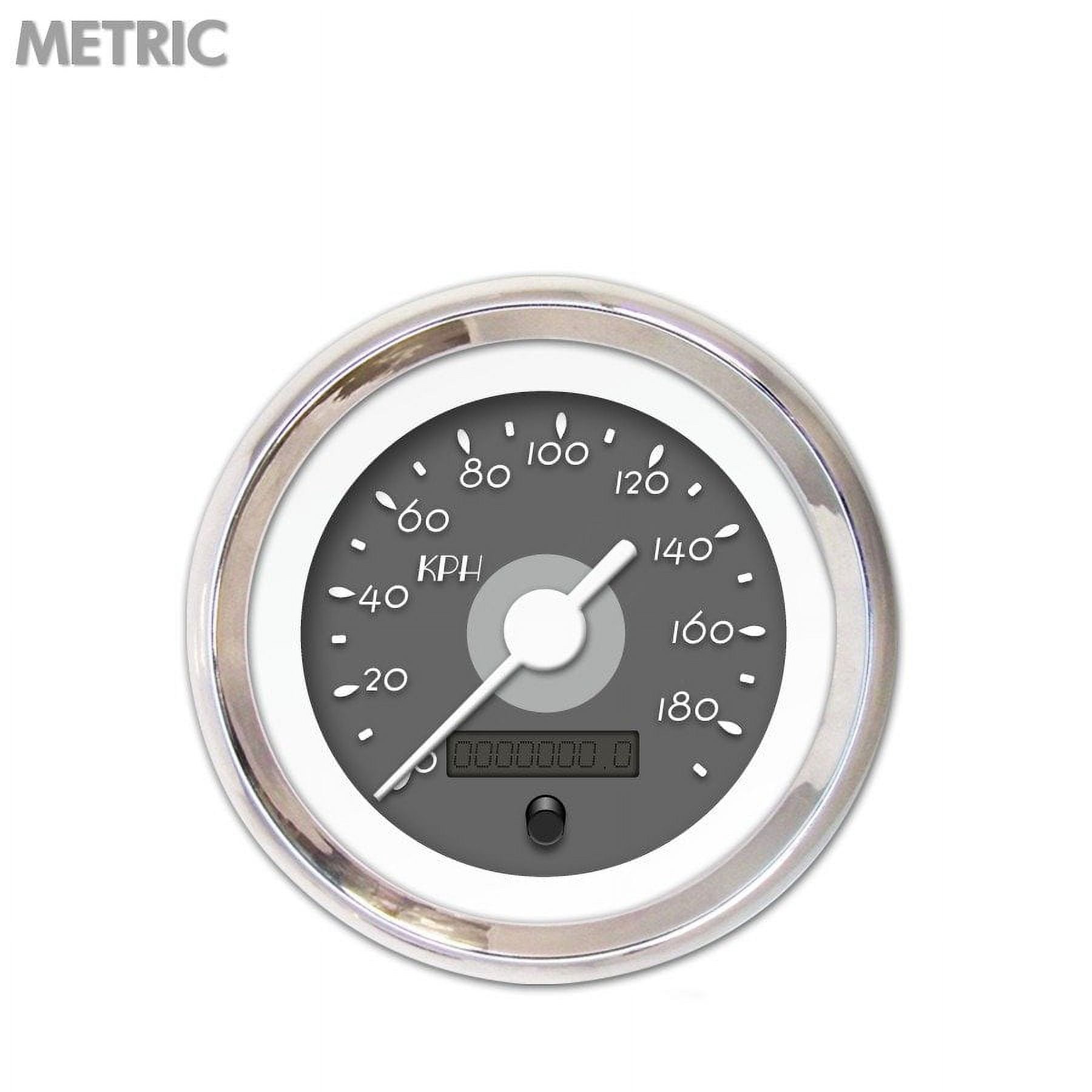 Speedometer Gauge-Metric DECO XT Grey White Vintage Needles Chrome Trim ...