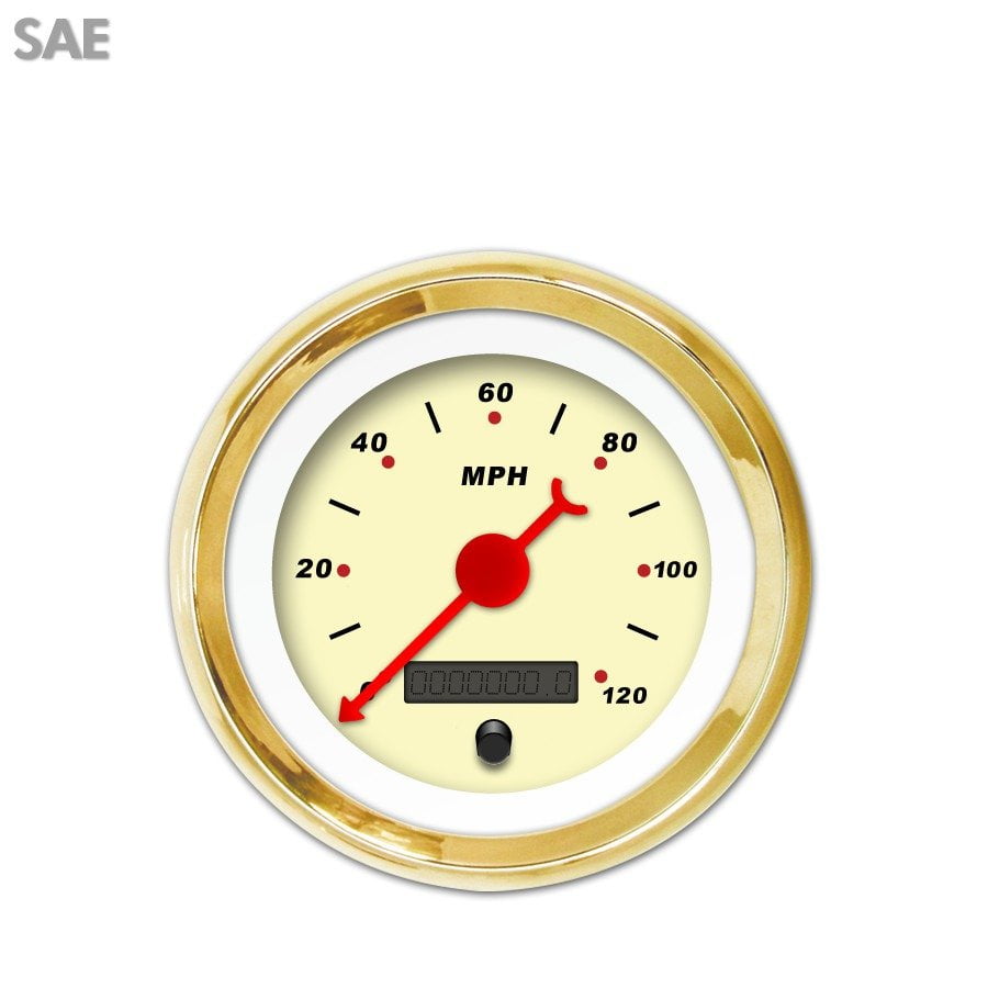 Speedometer Gauge - SAE Modern Rodder Tan , Red Classic Needles, Gold ...