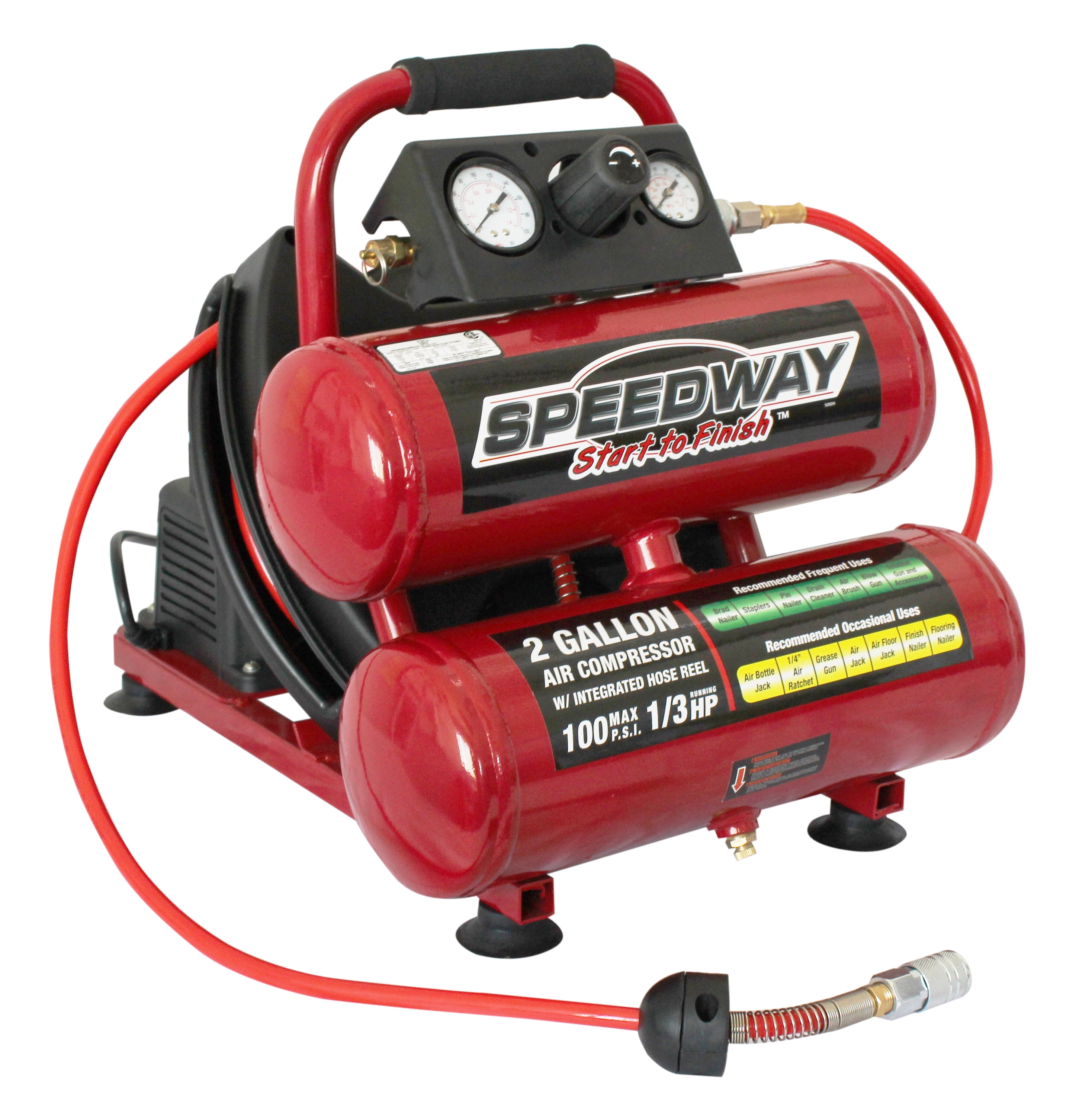 Speedway 2 Gallon twin Stack w/ 25' 1/4" PU Auto Rewind Hose - Walmart.com