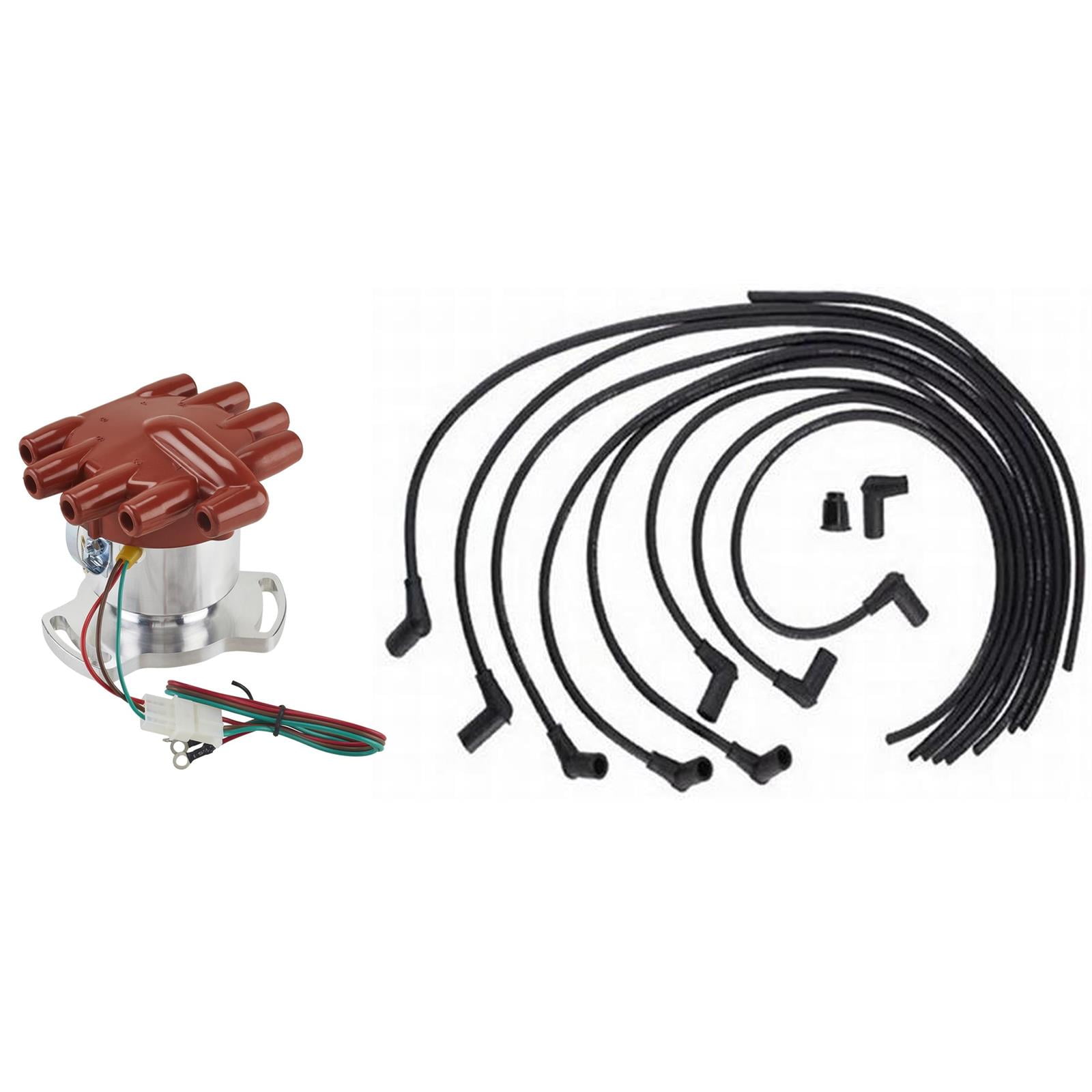 Speedway Motors 3-Bolt Electronic Distributor with Plug Wires, Fits ...