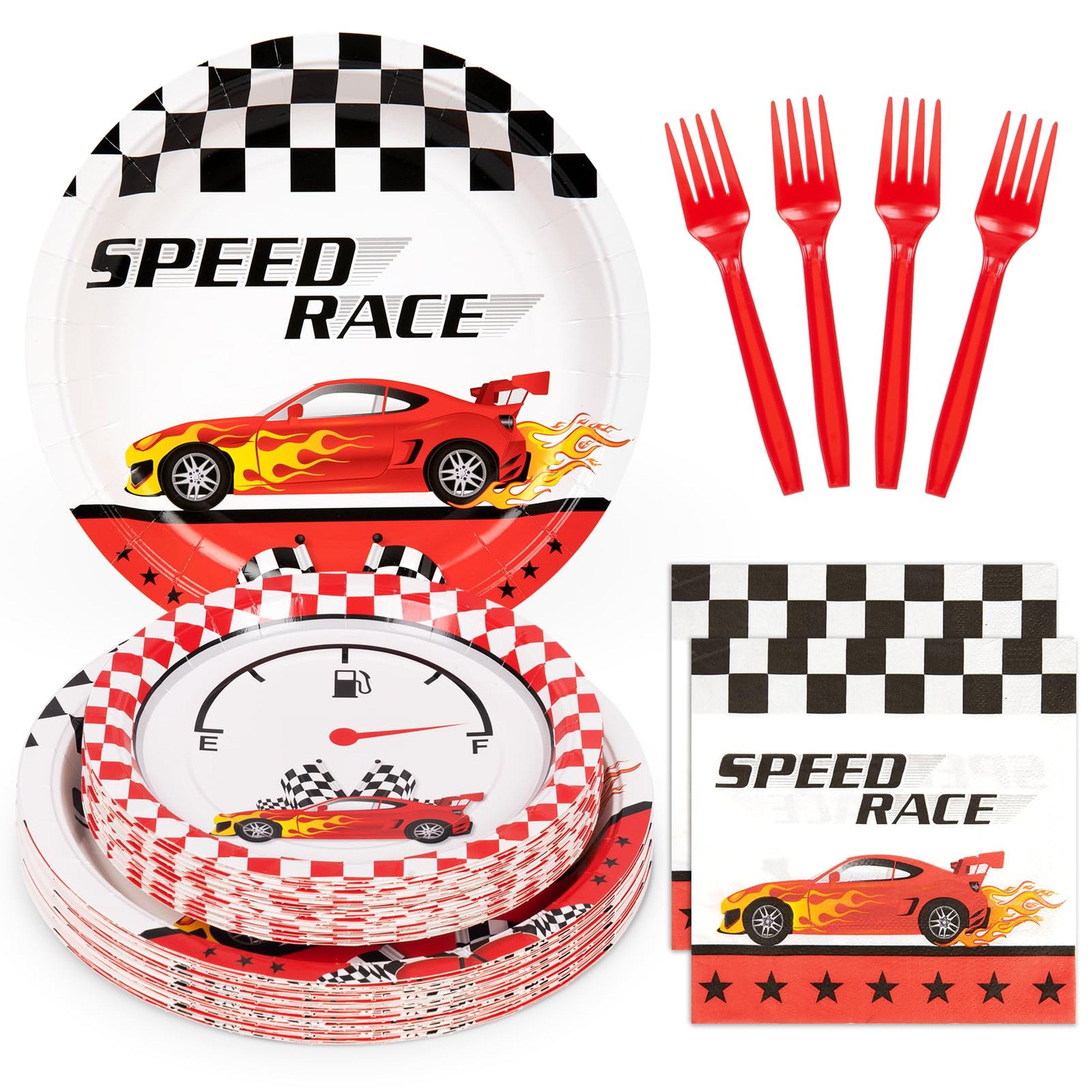 Speedway Party Pack - Race Car Paper Plates and Napkins for 24 Guests ...