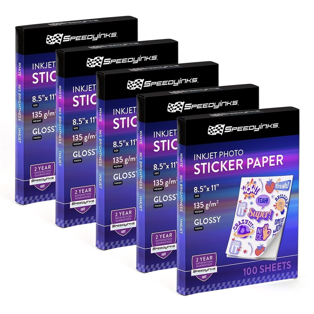 Speedy Inks Glossy Inkjet Photo Sticker Paper 8.5X11 100 Sheets (5-Pack ...