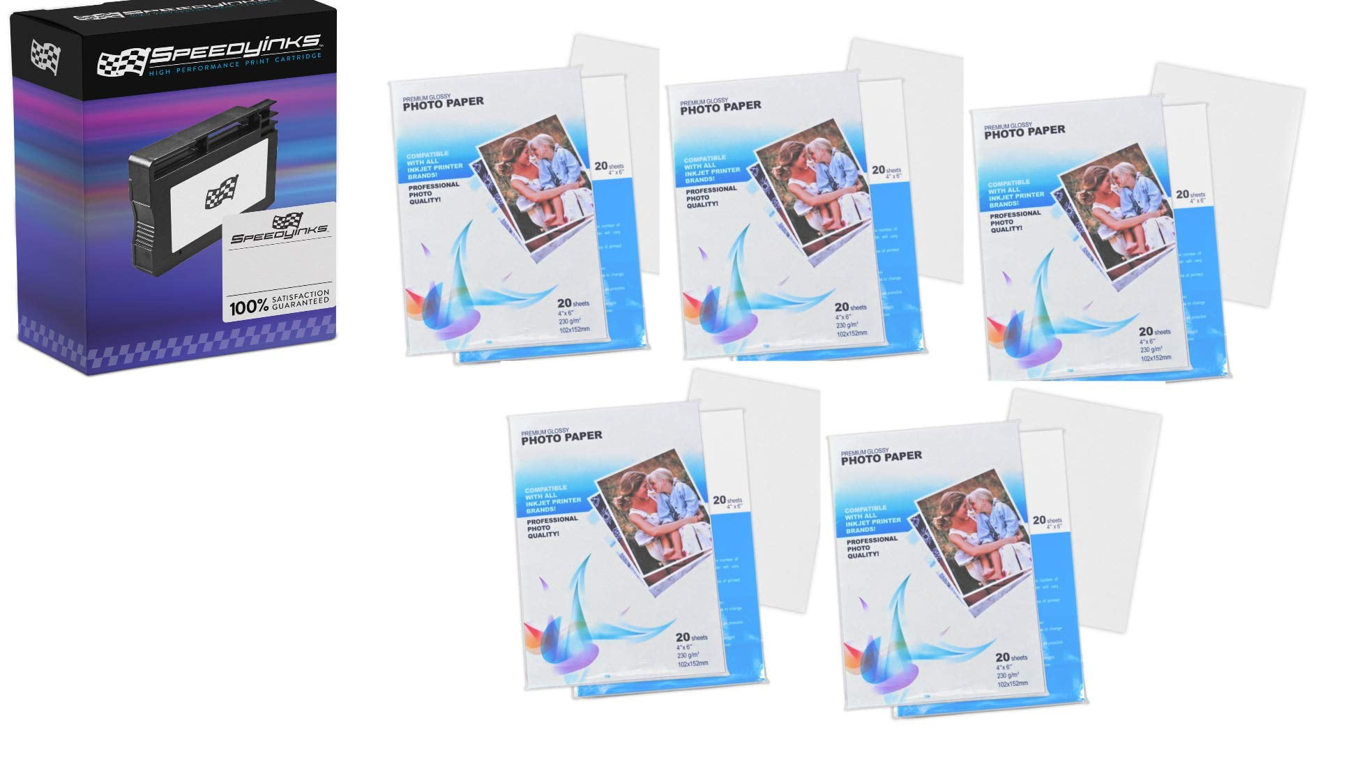 Speedy Inks Premium Glossy Acid-Free Inkjet Photo Paper, 4 x 6", 100 ...