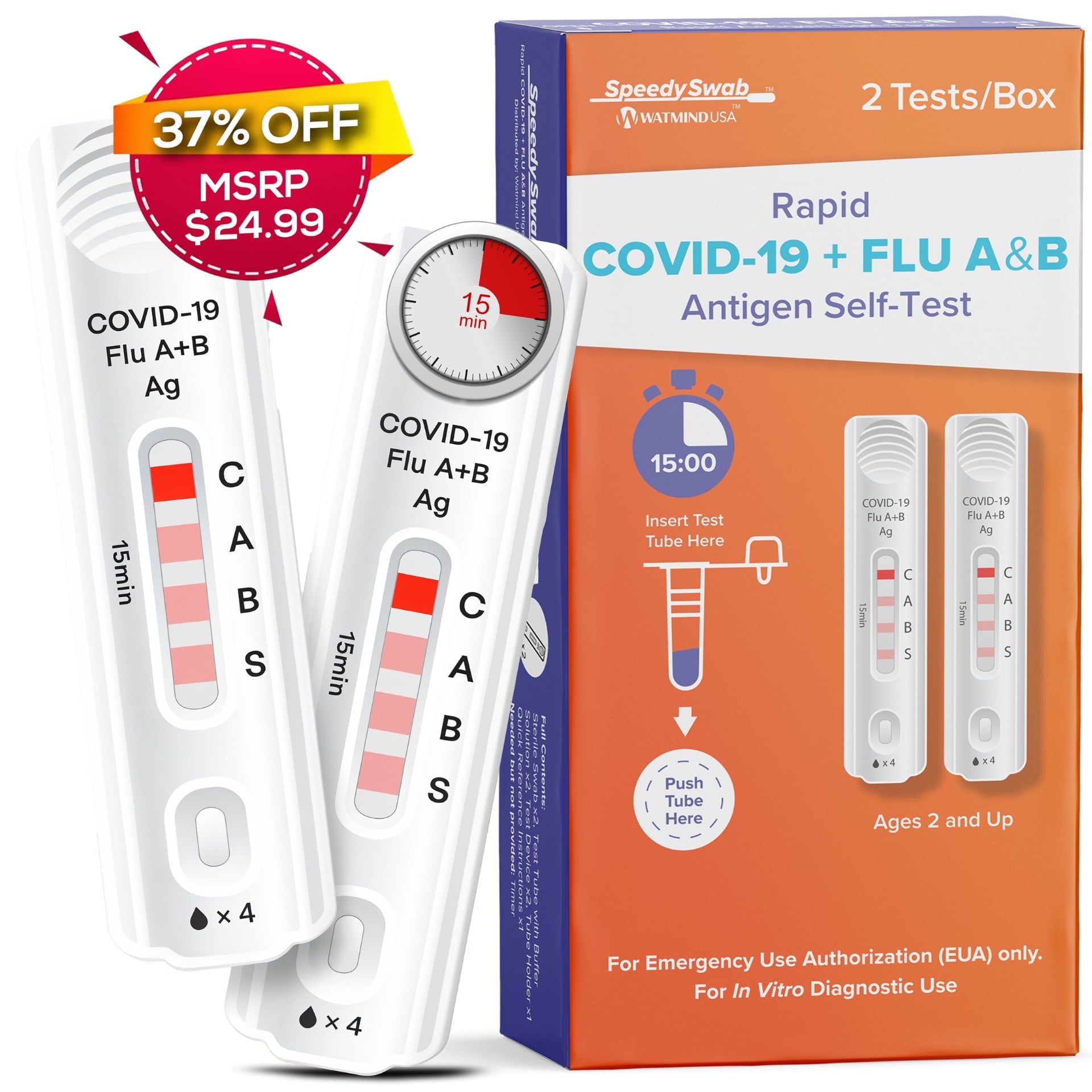 SpeedySwab™ At-Home Covid-19 and Flu A/B Test Kit, Results in 15 ...