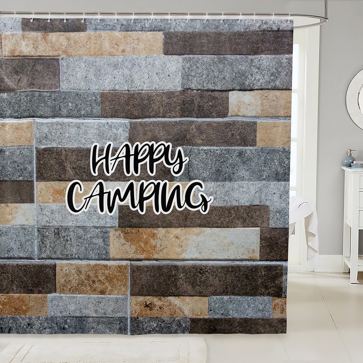 Spefrowx Camper Decor Shower Curtain Happy Camping Bathroom Shower ...