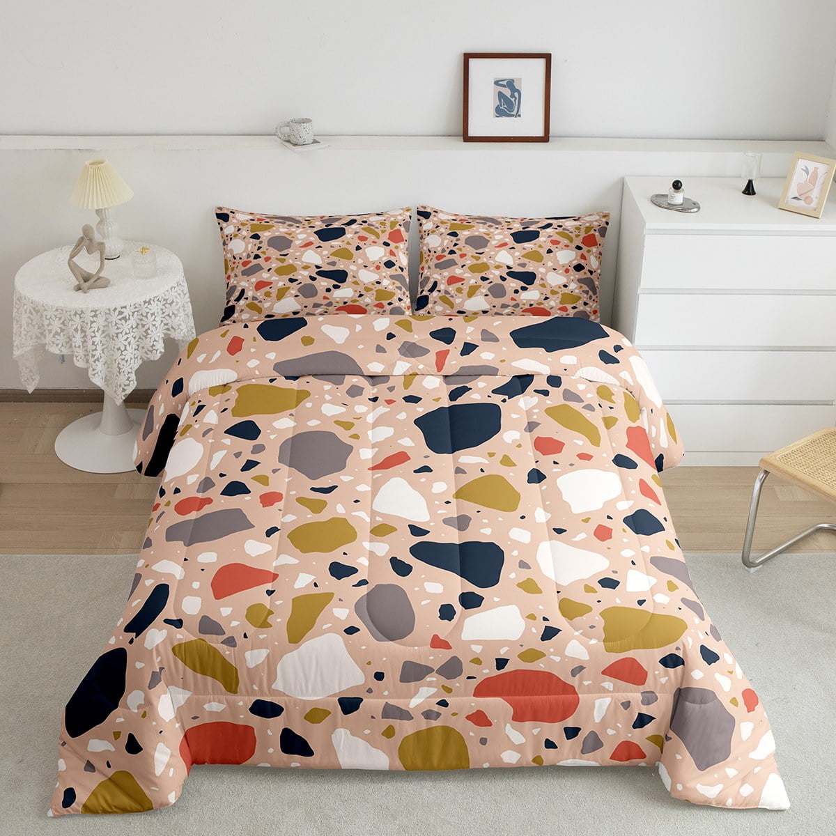 Spefrowx Girly Marble Comforter Twin Pink Geometric Bedding Set, Navy ...