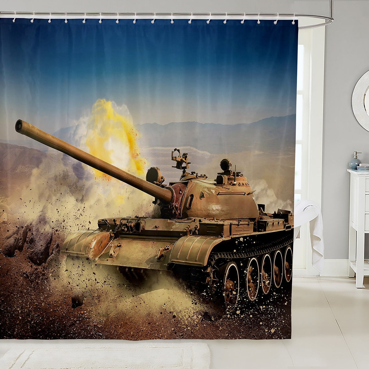 Spefrowx Tank Shower Curtain Military Warship Tank Shower Curtain for ...