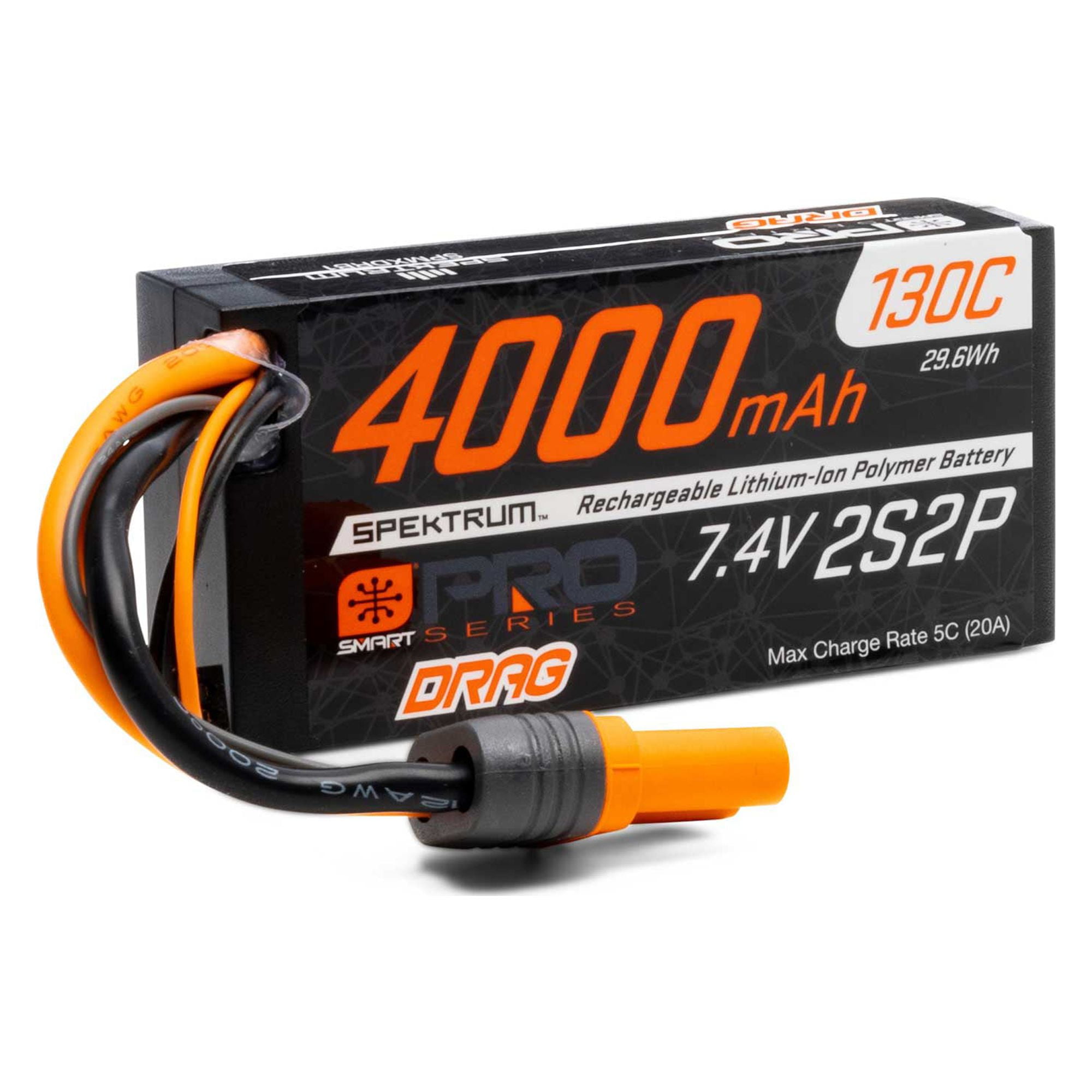Spektrum Accessories 4000mAh 2S2P 7.4V Smart Pro Drag LiPo 130C IC5 ...