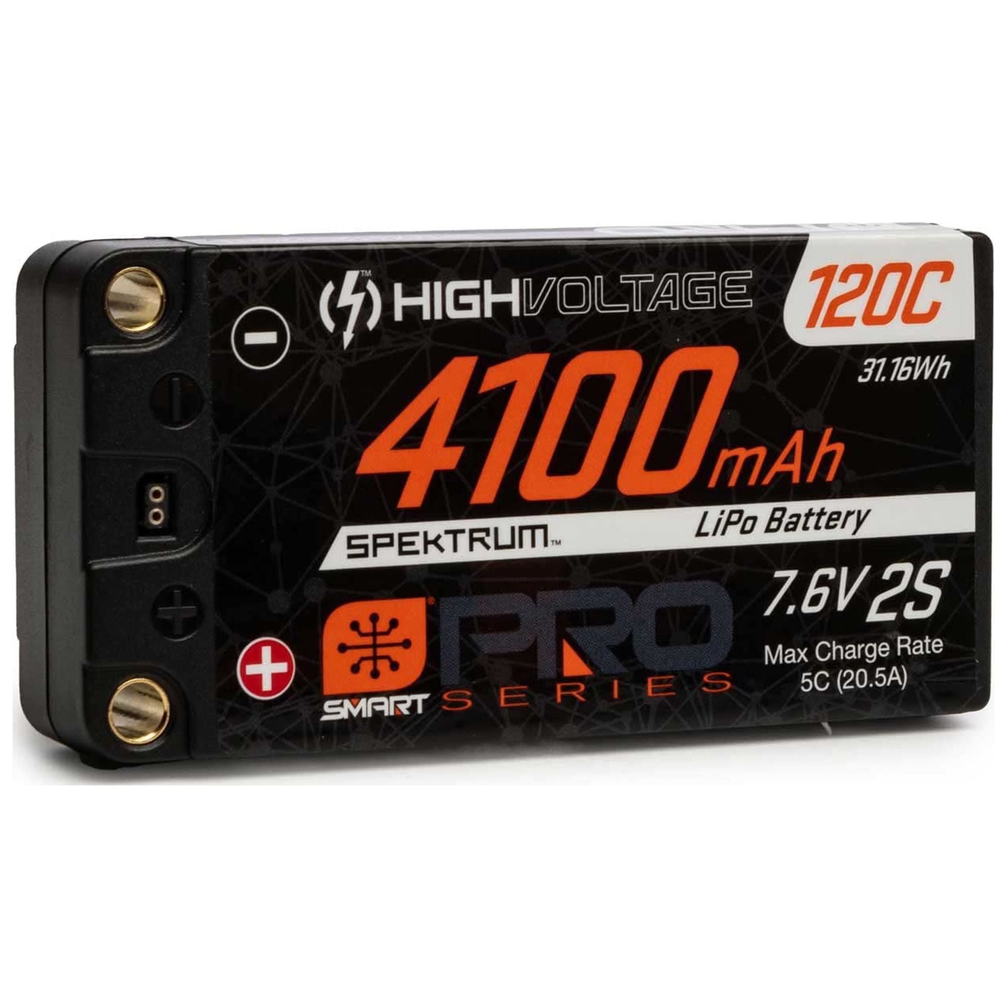 Spektrum Accessories 4100mAh 2S 7.6V Smart Pro Race HV LiPo 120C 5mm SPMX412S120HT Car Batteries ...