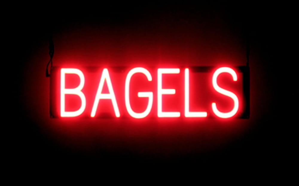 SpellBrite BAGELS LED Sign for Business. 23.7" x 6.3" Red BAGELS Sign ...