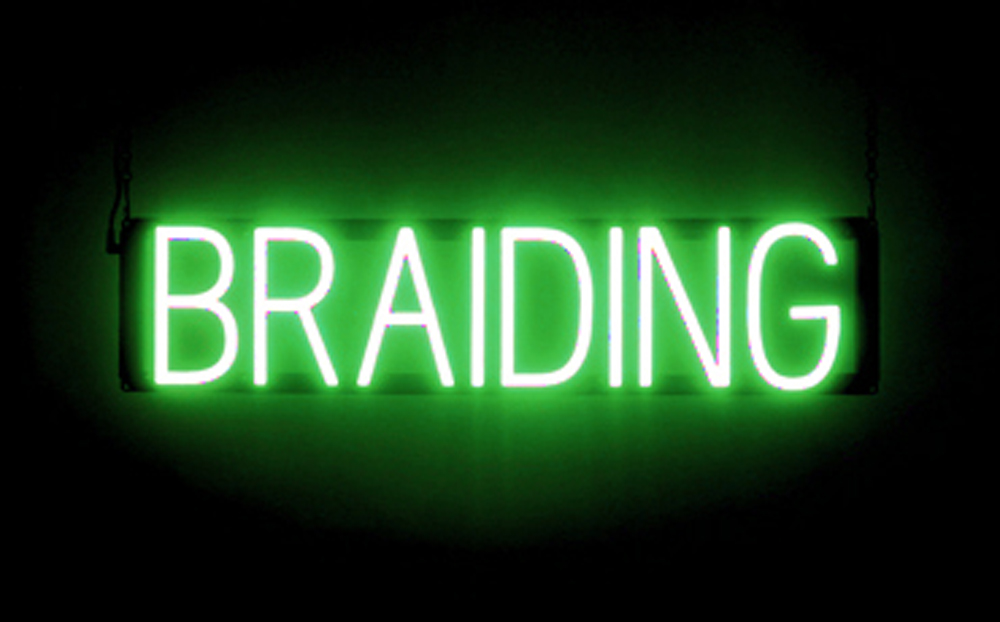 SpellBrite BRAIDING LED Sign for Business. 27.0" x 6.3" Green BRAIDING ...