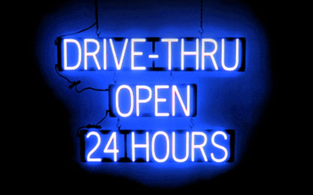 SpellBrite DRIVE-THRU OPEN 24 HOURS LED Sign for Business. 35.1" x 23.8 ...