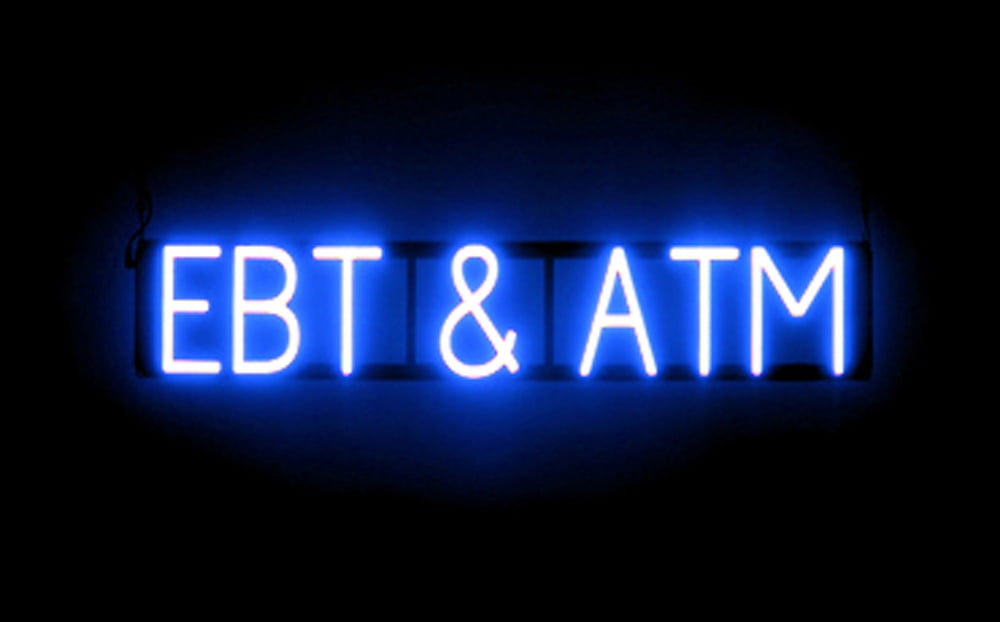 SpellBrite EBT & ATM LED Sign for Business. 33.2" x 6.3" Blue EBT & ATM ...