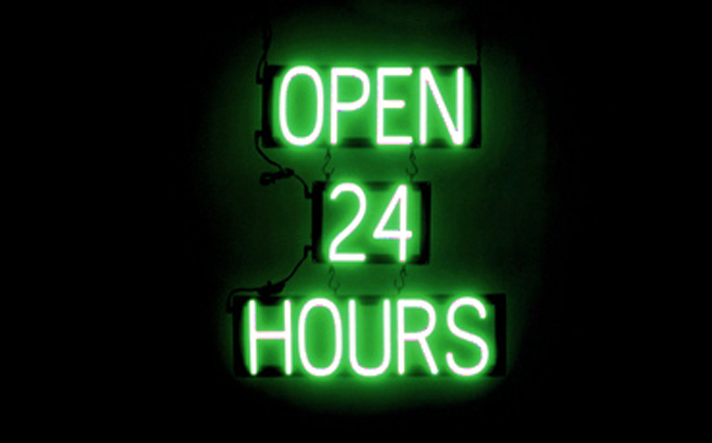 SpellBrite OPEN 24 HOURS LED Sign for Business. 20.8" x 23.8" Green ...