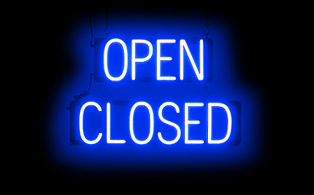 SpellBrite OPEN CLOSED LED Sign for Business. 23.8" x 15.0" Blue OPEN ...