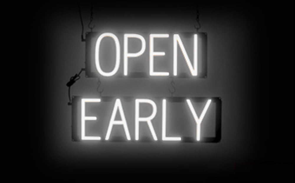 SpellBrite OPEN EARLY LED Sign for Business. 21.0" x 15.0" White OPEN ...