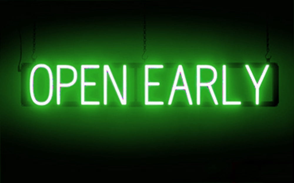 SpellBrite OPEN EARLY LED Sign for Business. 37.0" x 6.3" Green OPEN ...